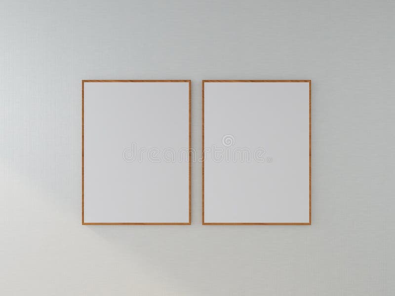 Mockup of Two Blank Vertical Frames on a White Wall Stock Illustration ...