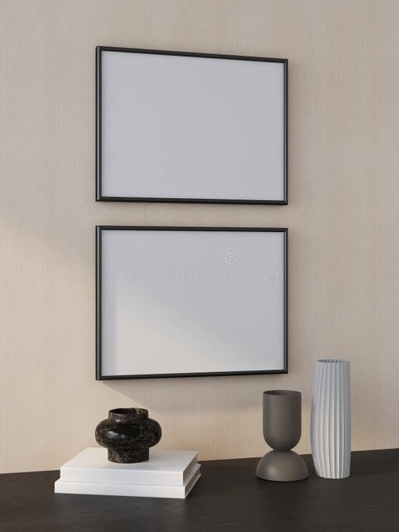 Mockup of Two Horizontal Frames on a Pink Wall and Decoration on a ...