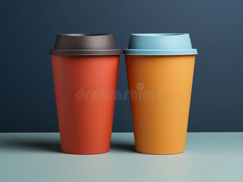 Mockup of Two Paper Coffee Cups with Striped Lids Stock Illustration ...
