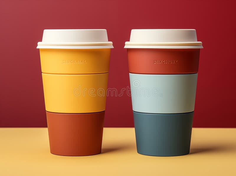 Mockup of Two Paper Coffee Cups with Striped Lids Stock Illustration ...