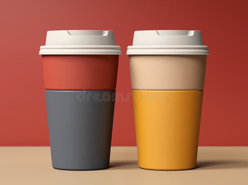 Mockup of Two Paper Coffee Cups with Striped Lids Stock Illustration ...
