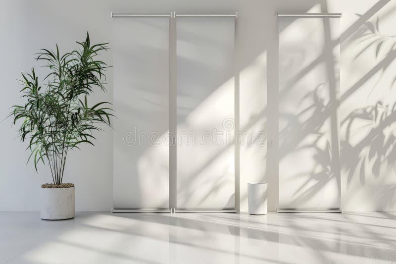 Mockup of Two Roll-up Standee Banner and Exhibition X-banner in Office ...