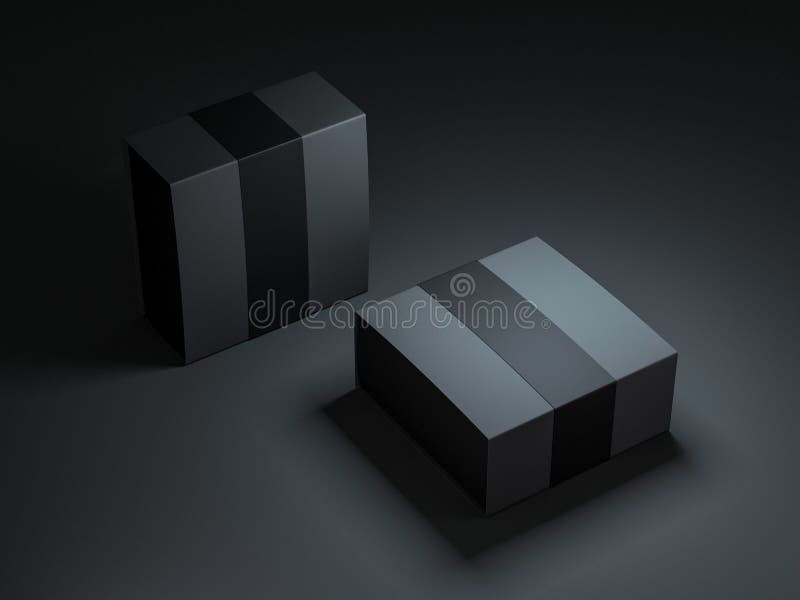 Square Black Box with Cover Mockup in Dark Studio Stock Illustration ...