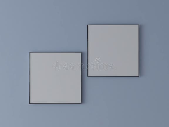 Mockup of Two Square Frames on a Blue Wall Stock Illustration ...
