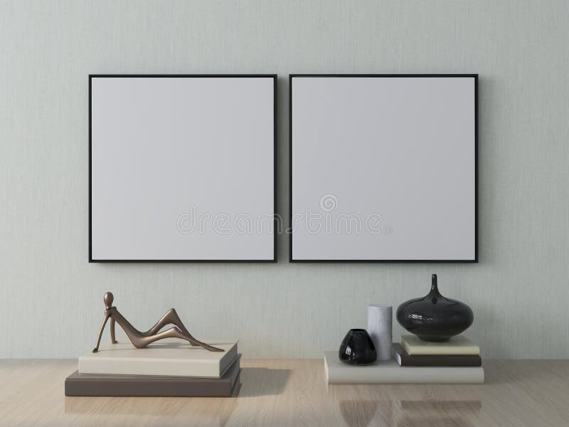 Mockup of Two Square Frames on a Wall and Interior Decoration on a ...