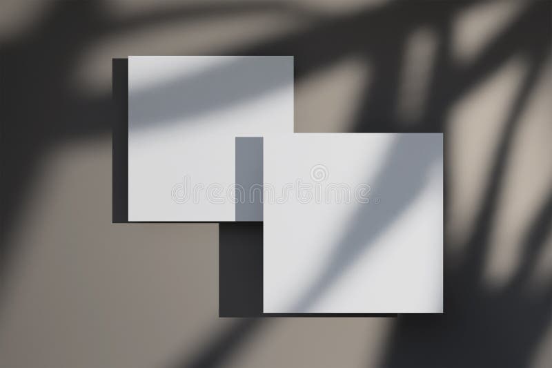 Mockup of Two Square Greeting Cards with Leaf Shadow Overlay Stock ...