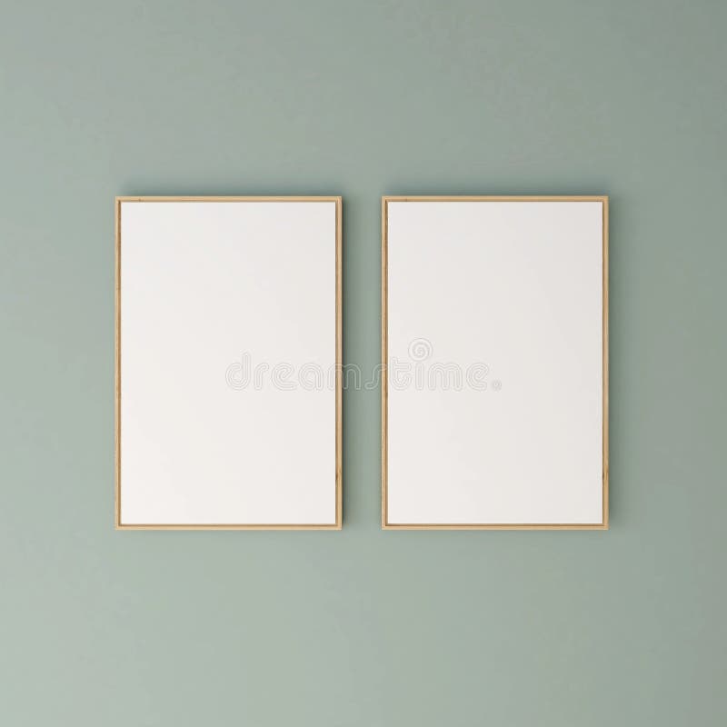 Mockup of Two Vertical Frames on a Green Wall Stock Illustration ...
