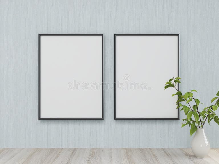 Mockup of Two Vertical Frames on a Light Blue Wall and Interior ...
