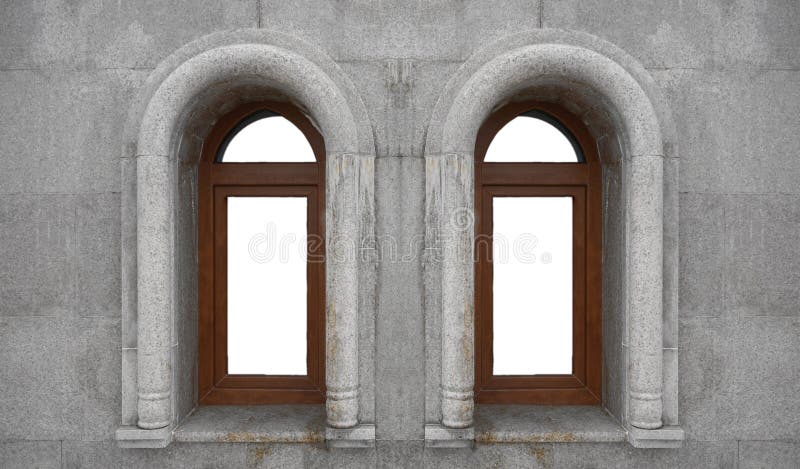 Mockup. 2 Two White Empty Windows in Stone Wall Background. Mock Up ...