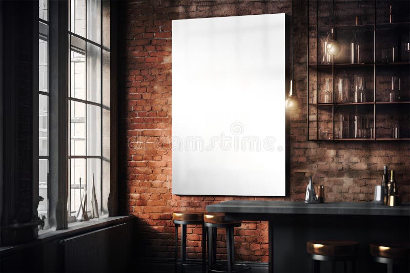 Mockup of Vertical Empty Poster in Loft Bar Interior Stock Image ...