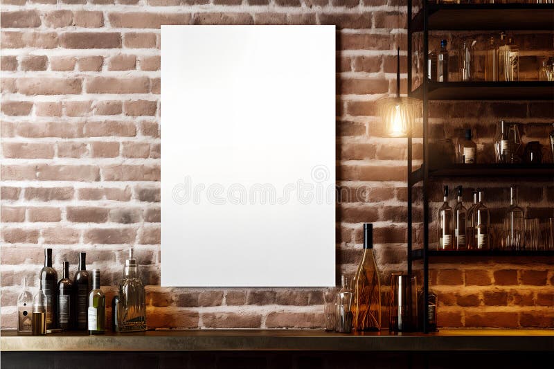 Mockup of Vertical Empty Poster in Loft Bar Interior Stock Illustration ...