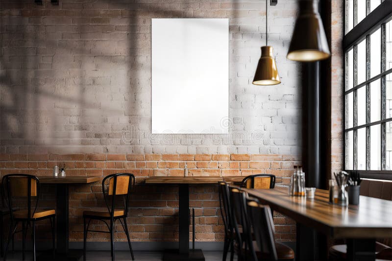 Mockup of Vertical Empty Poster in Loft Bar Interior Stock Illustration ...