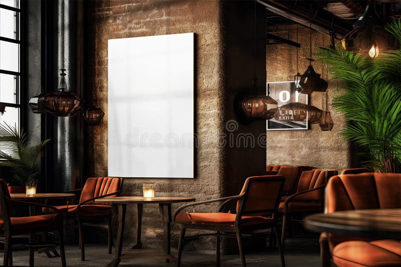 Mockup of Vertical Empty Poster in Loft Bar Interior Stock Illustration ...