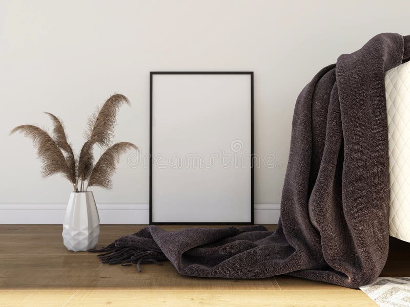 Mockup of a Vertical Frame on the Floor with Interior Decoration Stock ...