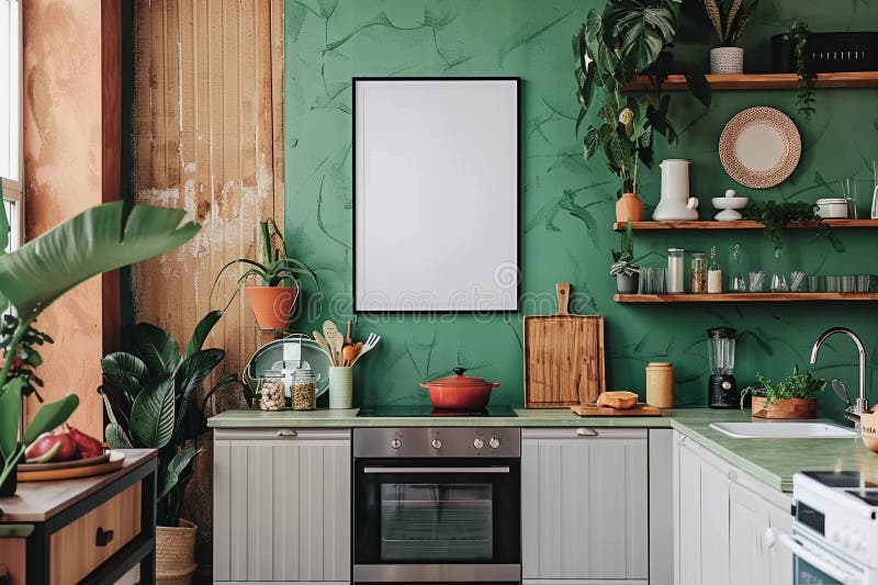 Mockup of a Vertical Poster on a Kitchen Wall. Modern Colorful Interior ...