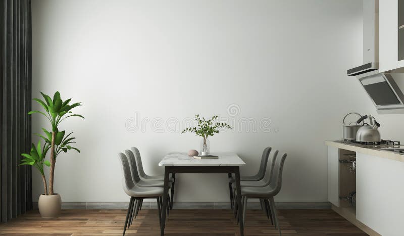 Mockup Wall in Dining Room with a Part of Kitchen and Luxury Dining ...