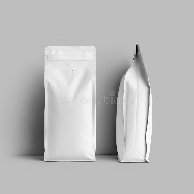 Mockup of a White Bag for Coffee Beans, Packaging with a Degassing ...