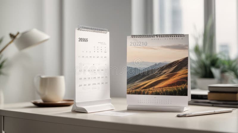 Mockup White Desk Calendar Stands on the Table Stock Illustration ...