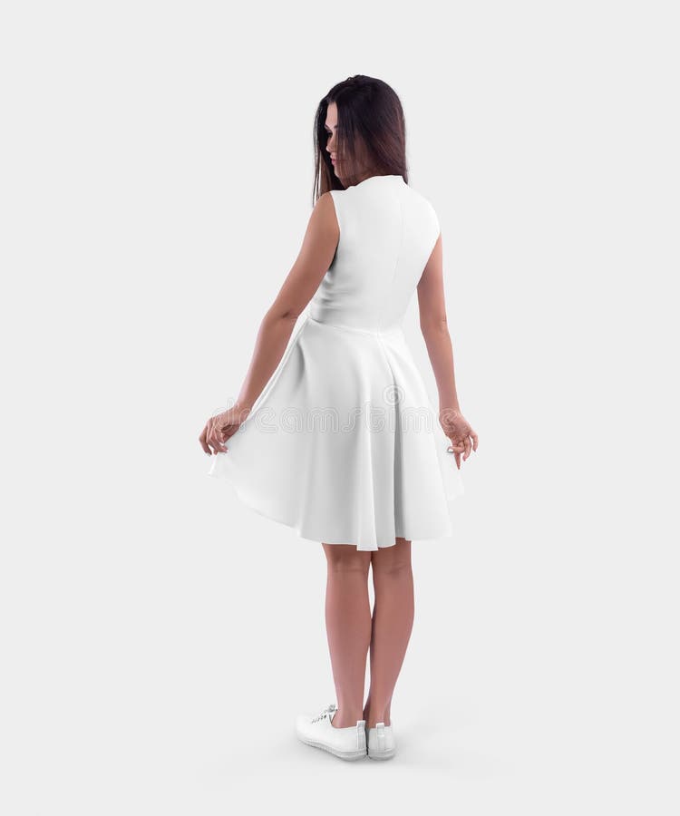 Mockup Of A White Medium Tight Dress On A Beautiful Dark Haired Girl In