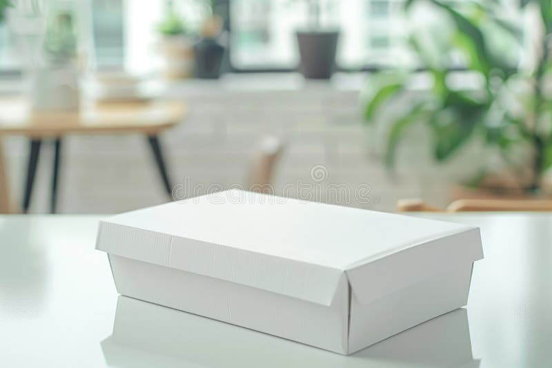 Mockup of a White Paper Food Box Placed on the Dining Table. Stock ...