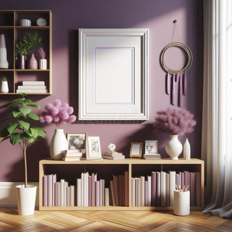 Mockup of White Picture Frame in Room Stock Illustration - Illustration ...