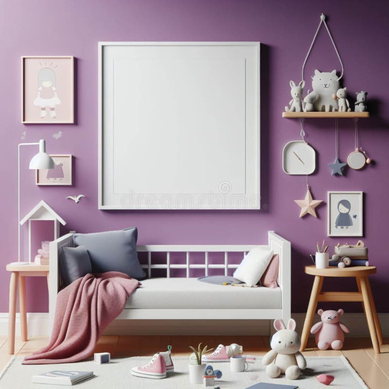 Mockup of White Picture Frame in Room Stock Illustration - Illustration ...