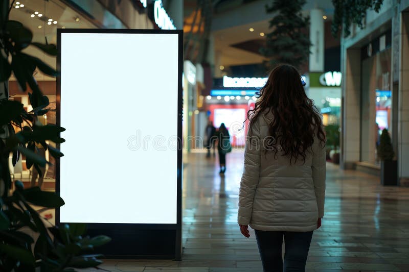 Mockup White Screen, Billboard Rectangular Outdoor, Woman Standing ...