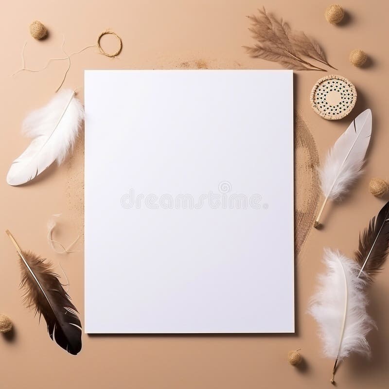 Mockup of White Sheet of Paper on Neutral Background in Boho Style ...