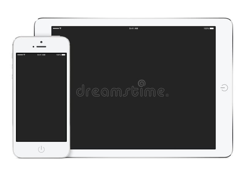 Mockup of White Tablet Computer in Landscape Orientation and Smartphone ...