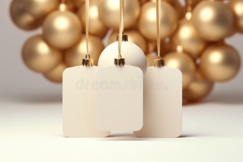 Mockup of White Tags with Christmas Balls Stock Illustration ...