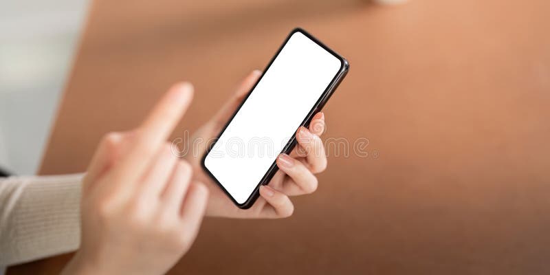 Mockup of a Woman Holding and Using Mobile Phone with Blank Screen ...