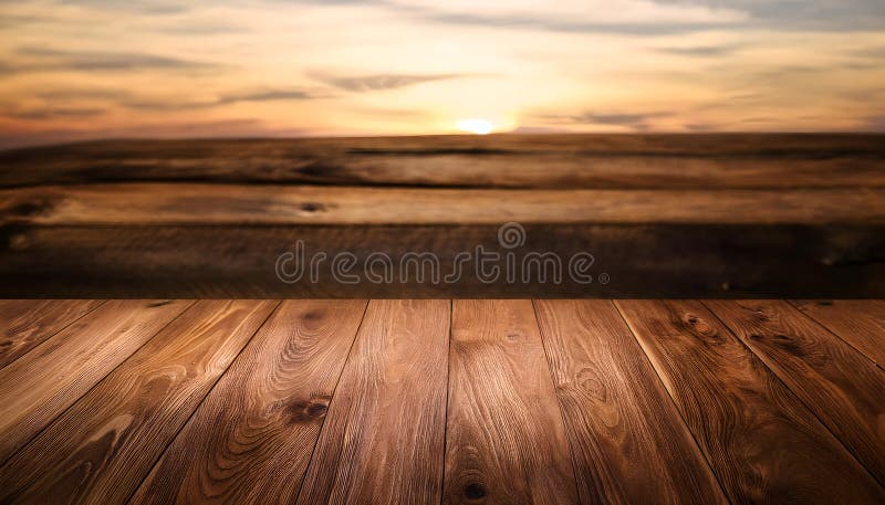 Mockup Wooden Background To Place Objects on Top with Sunset View Stock ...