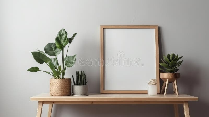 Mockup of a Wooden Frame in a White Basic Setting. Generative AI Stock ...
