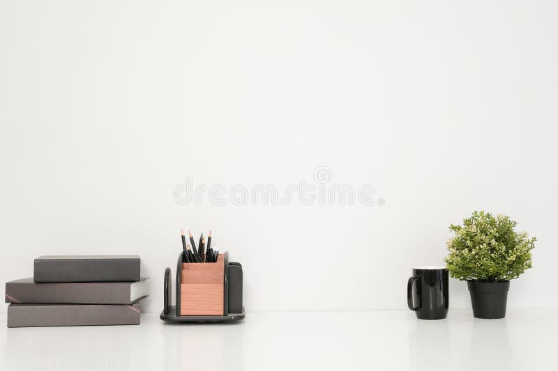 Mockup Workspace Desk and Copy Space Books on White Desk Stock Image ...