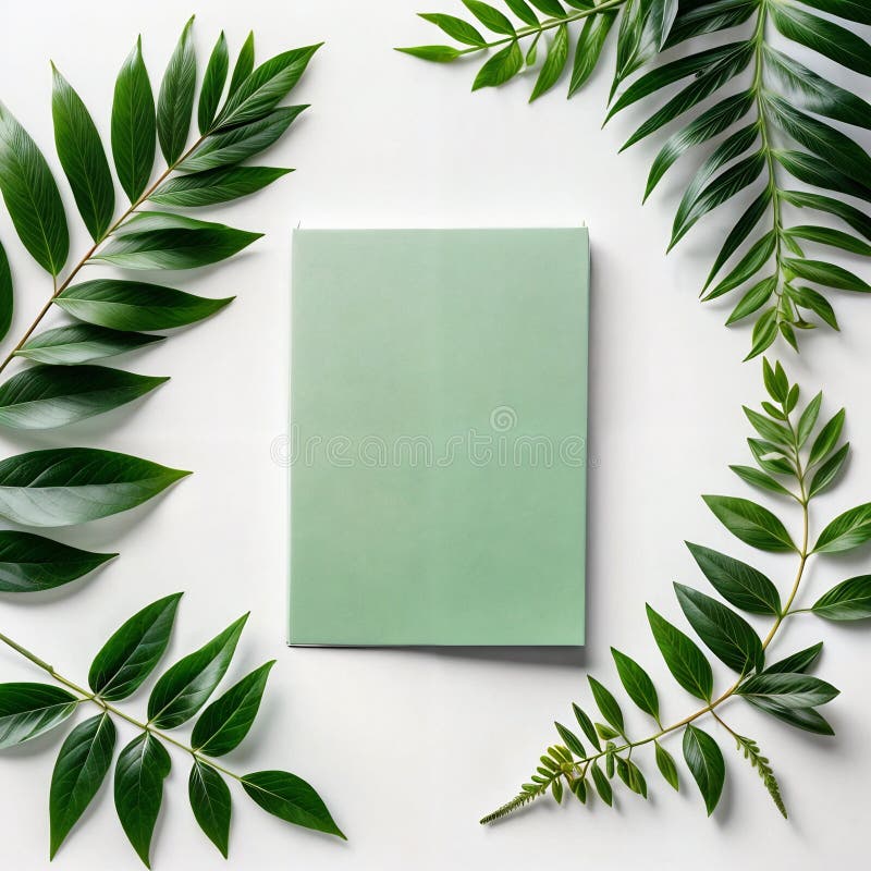 Mockup of Writing Sheet Against Green Leaves Stock Illustration ...