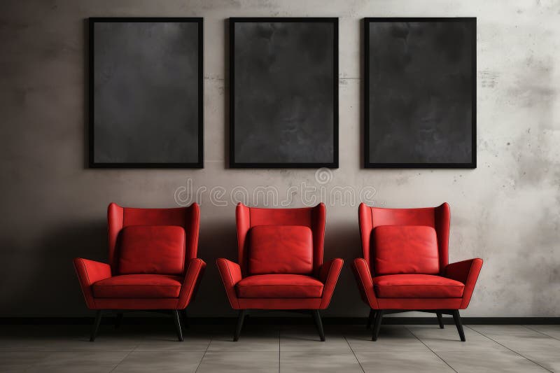 Triplex Empty Frames on Wall in Scandinavian Living Room Interior. Blank Template Mockup for ...