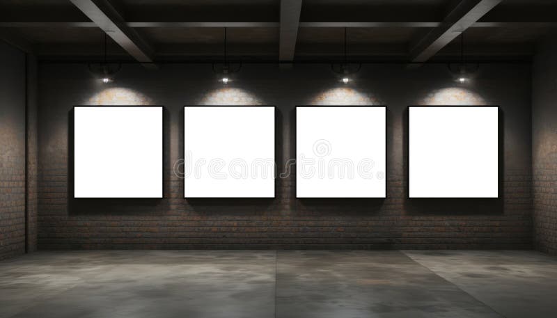Mockups of Empty White Frames on a Brick Wall in an Art Gallery ...