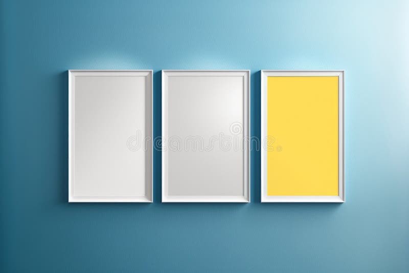 Mockups of Three White Posters with a Reflection on a Blue and Yellow ...