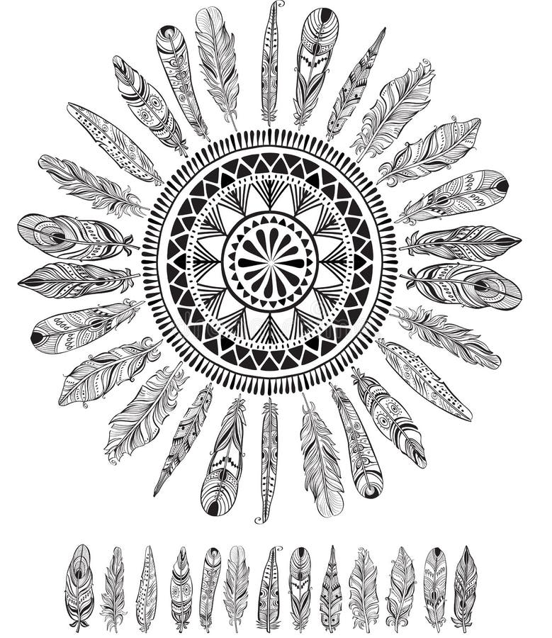 Modèle Rond Avec Des Plumes Illustration de Vecteur - Illustration du ...