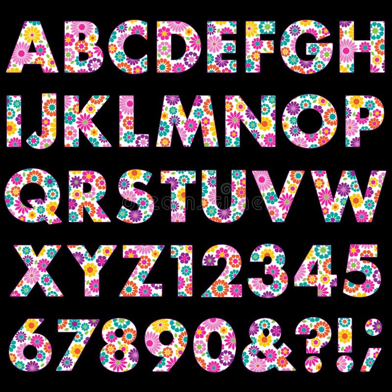 Mod Colorful Flowers Vector Alphabet Stock Vector - Illustration of ...