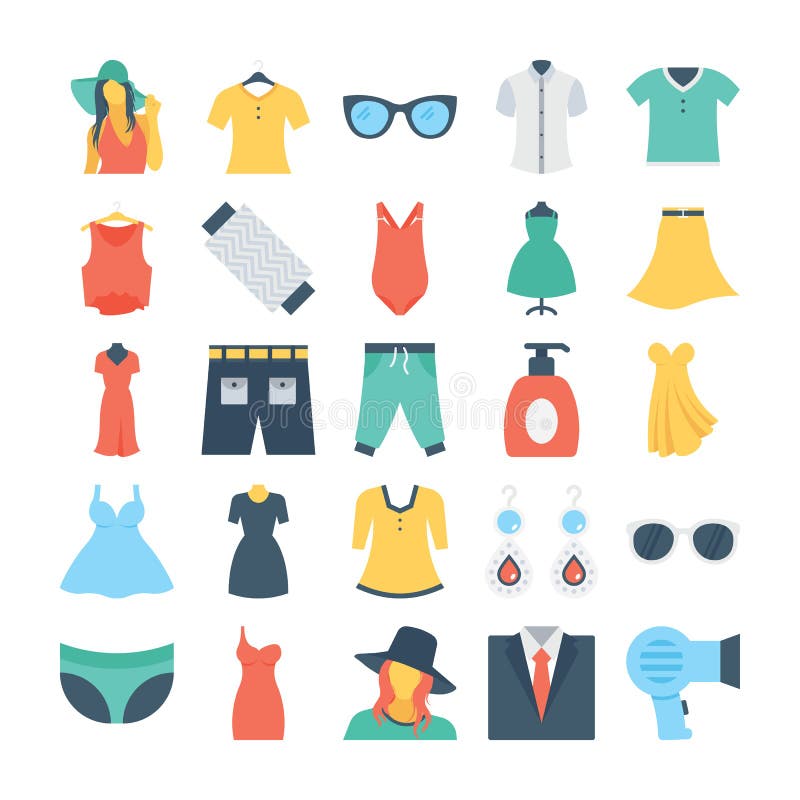 Moda E Iconos Coloreados Ropa 6 Del Vector Stock de ilustración ...