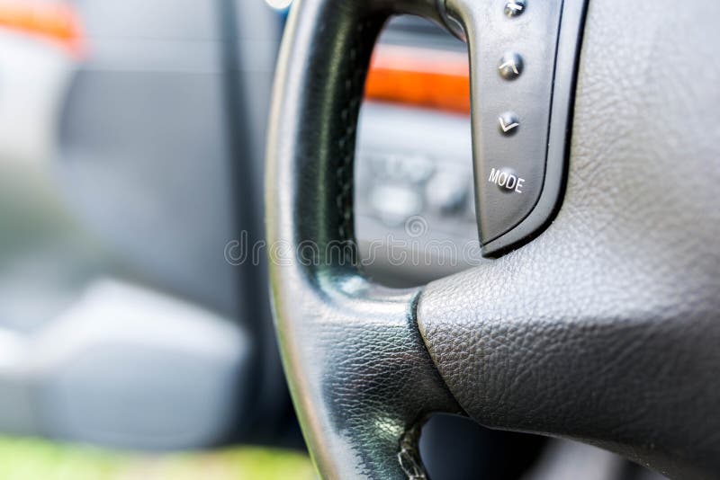 Mode Button on Leather Steering Wheel, Shallow Depth of Field Stock ...