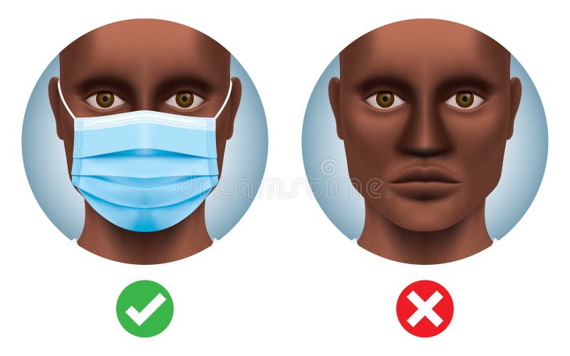 Black Man with and without a Surgical Face Mask. Stock Vector ...