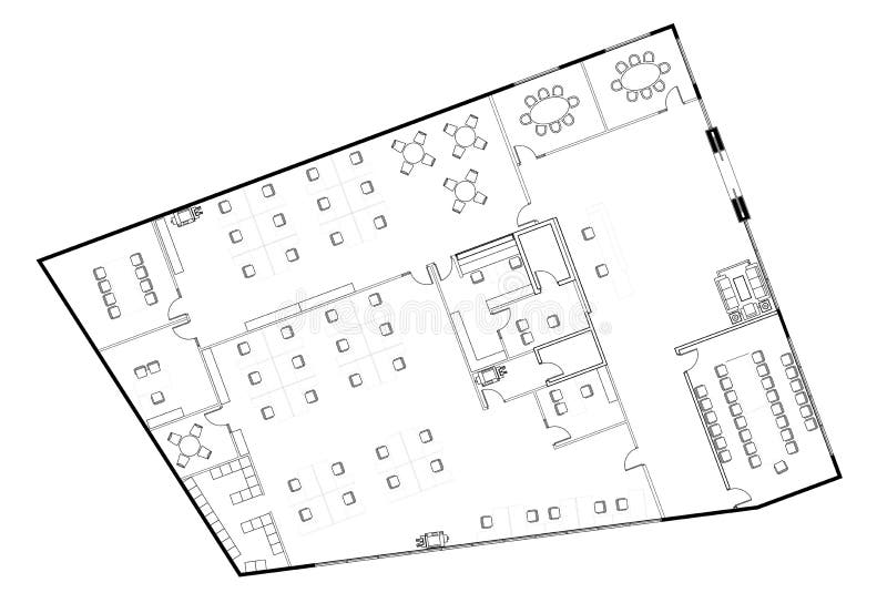 Office Plan Layout Drawing Complete with the Office Furniture in 2D CAD ...