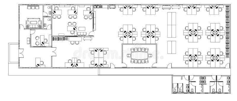 Office Plan Layout Drawing Complete with the Office Furniture in 2D CAD ...