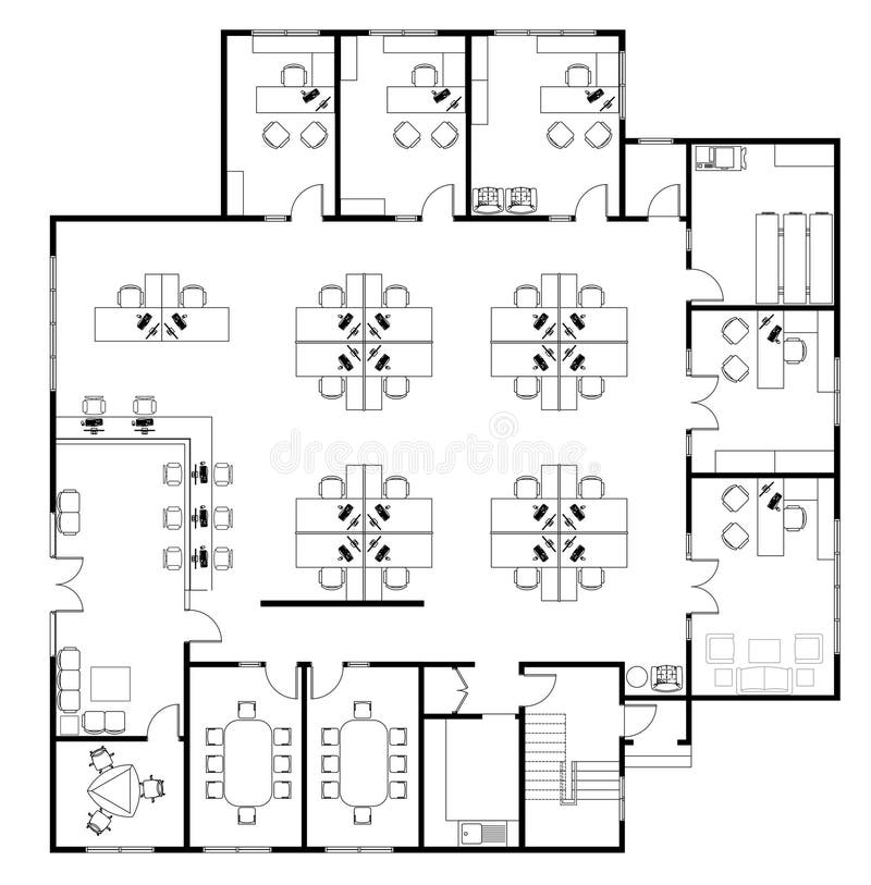 An Office Plan Layout Drawing Complete with the Furniture in 2D CAD ...