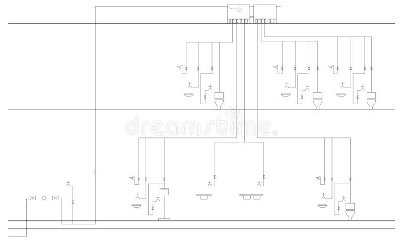 CAD Drawing Construction of Plumbing and Sewerage Single Line Diagram ...