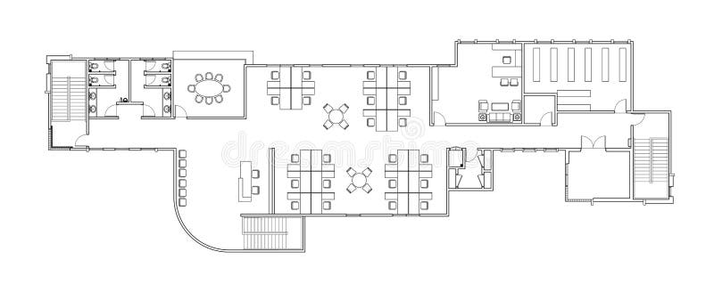 An Office Layout Drawing Complete with the Office Furniture in 2D CAD ...