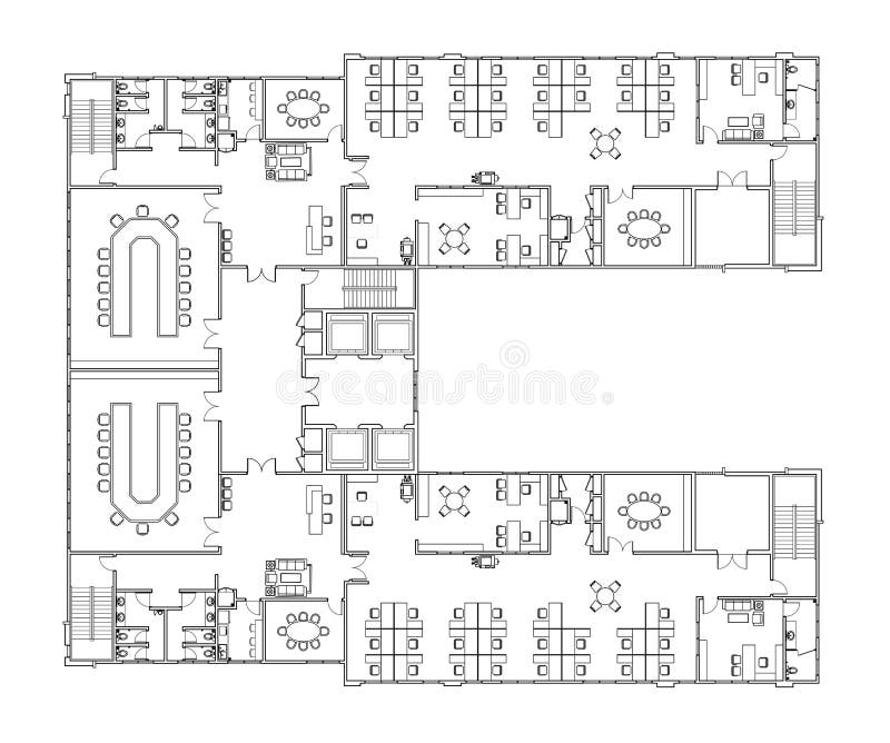 Office Plan Layout Drawing Complete with the Office Furniture in 2D CAD ...