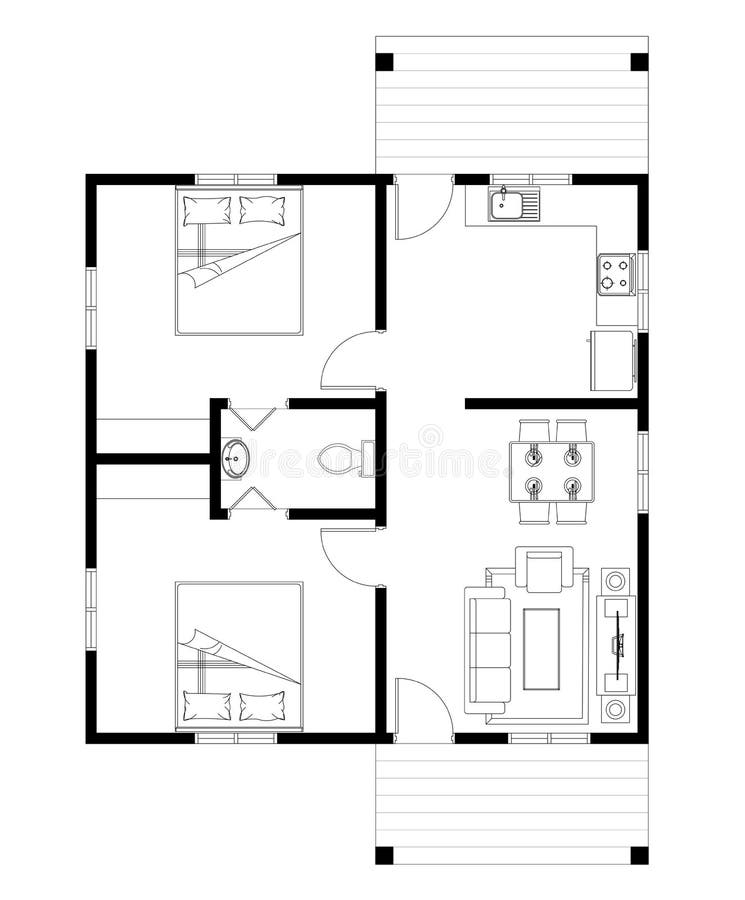 House with 2 Bedroom Layout Plan. Complete with Kitchen, Bathroom ...